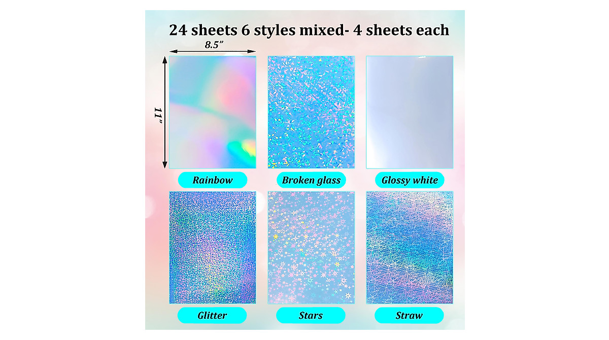 Bleidruck Waterproof Holographic Sticker Paper - 24 Sheets Printable Vinyl
