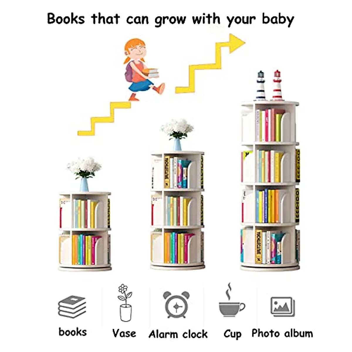 Arcwares Upgraded 4 Tier Rotating Bookshelf 360 Degrees, Stackable Shelves Bookshelf Organizer, Storage Display Rack Floor Standing Shelves, for Home Office Living Room Study (51"x18"x18")