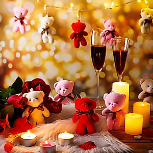 15 Pieces Valentine's Day Mini Bear Toy 4.7 Inch Stuffed Animal Jointed Bear Plush Doll Miniature Bear for Wedding Keychain Birthday Xmas Decorations Party Favors (Red, Pink, White)