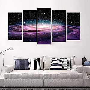Visual Art Decor Modern Canvas Wall Art Starry Galaxy Universe Space Picture Prints Home Office Living Room Wall Decoration Astronomy Exhibition Decor (5 Pieces Large)