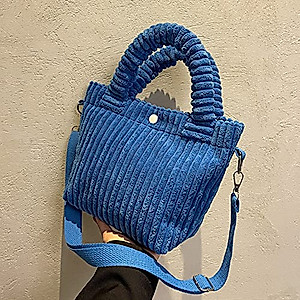 Nanwansu Small Corduroy Tote Bag for Women Cute Mini Tote Shoulder Bags Blue