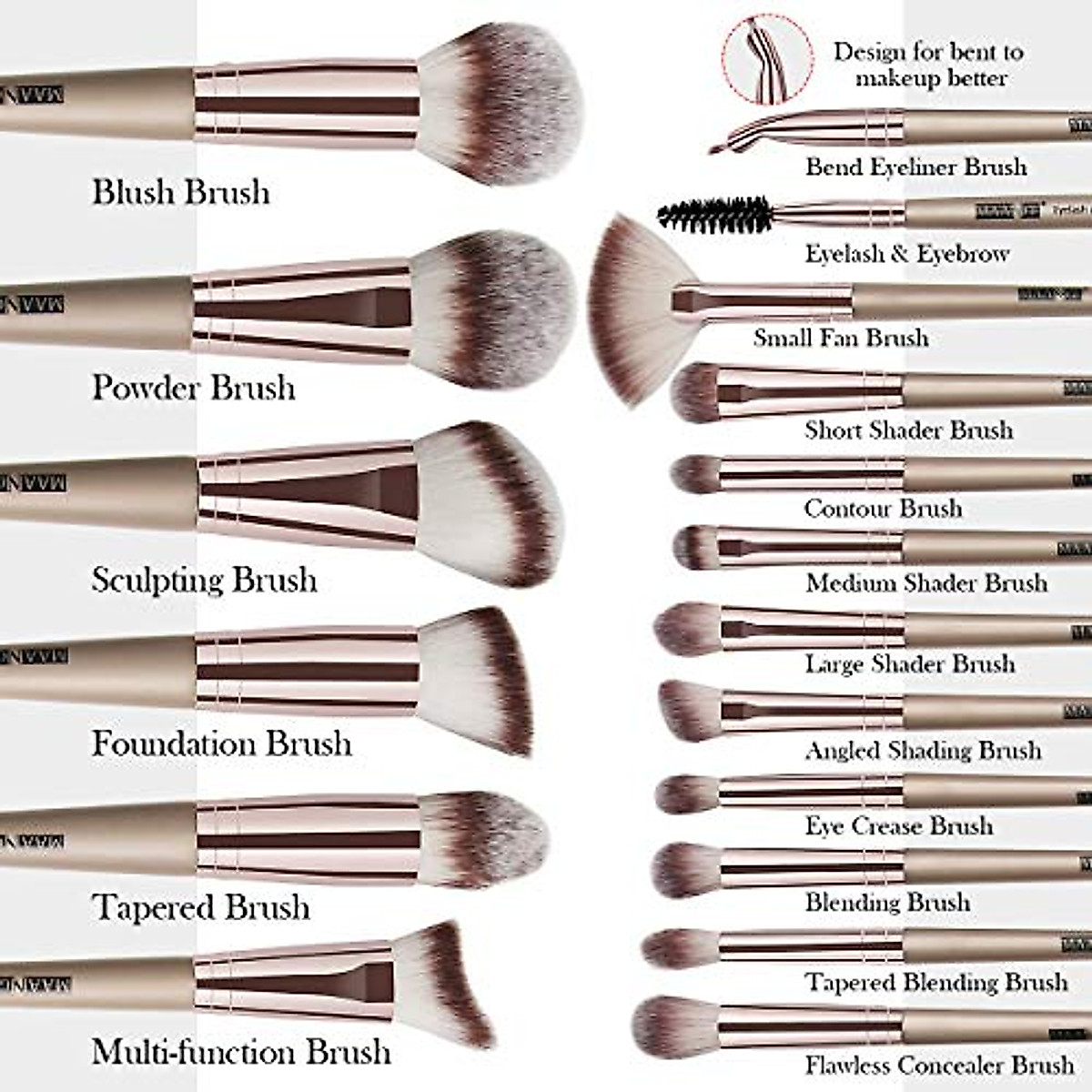 Makeup Brushes, 18 Pcs Professional Premium Synthetic Make Up Brushes, Foundation Powder Concealers Eye Shadows Makeup Brush Set (Champagne Gold)