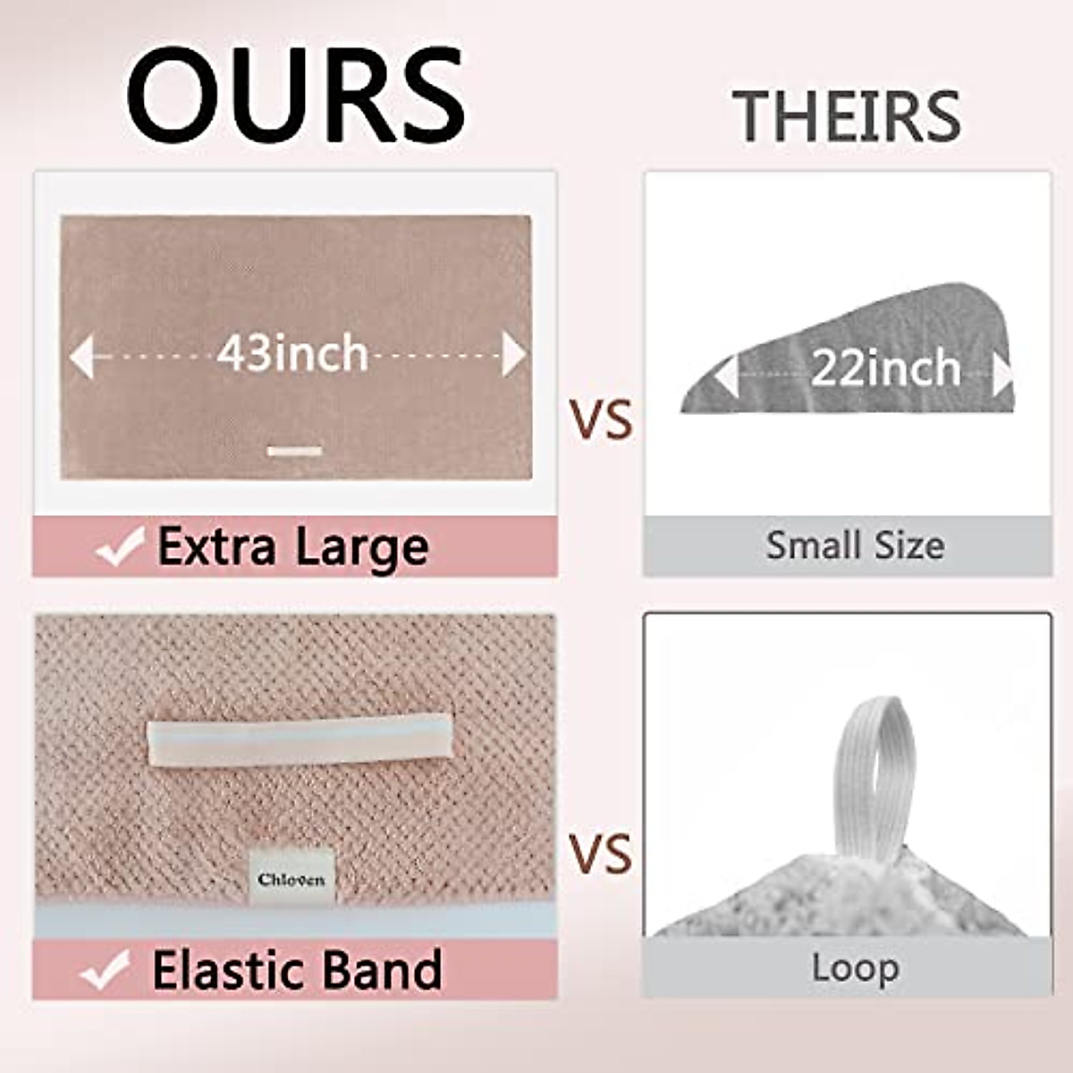 Chloven 2 Pack Extra Large Microfiber Hair Towel Wrap for Women,43 inch X 24 inch Anti Frizz Hair Drying Towel with Elastic Strap,Hair Wrap Towels Absorbent Quick Dry Hair Turbans for Drying Long Hair