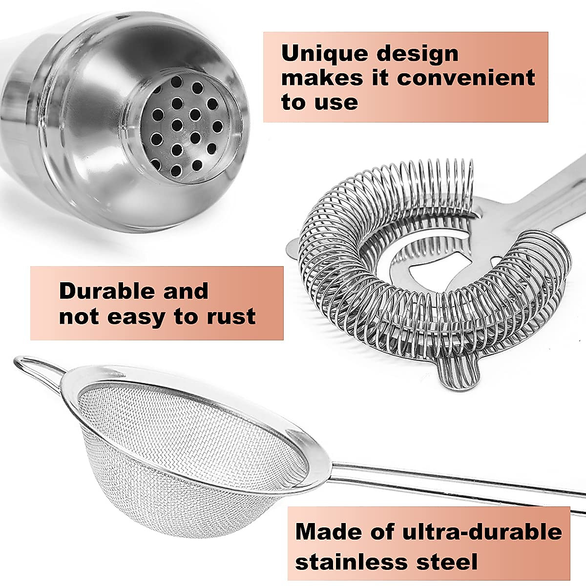 27-Piece Bartender Kit Cocktail Shaker Set | Stainless Steel Bar Set with Bamboo Stand Bar Tools Cocktail Kit for Christmas Drink Mixing,Home Bar Party Gift Bartending Kit Grey