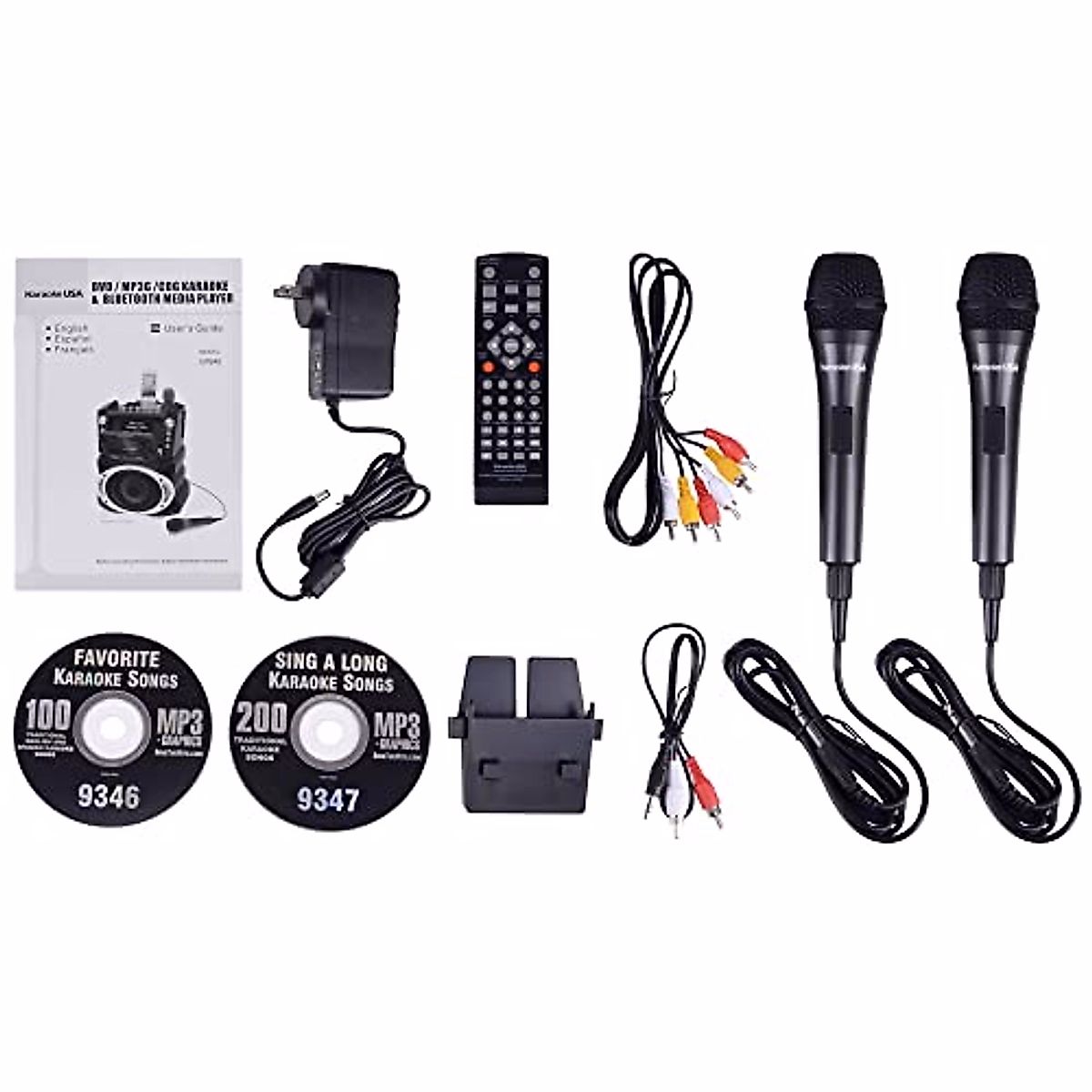 Karaoke USA GF946 GF946 DVD/CD+G/MP3+G Bluetooth 35-Watt Karaoke System with 7-Inch TFT Digital Color Screen, LED Lights, HDMI Output, and 2 Microphones (Black)