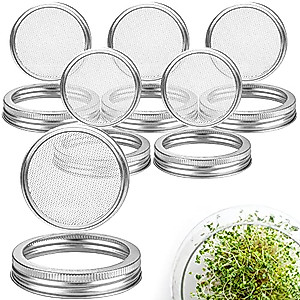 6PCS Stainless Steel Sprouting Lids – Regular Mouth Mason Jars Lids for Germination Kit 304 Stainless Steel Sprouting Jar Mesh Lids for Sprouts Grow Kit for Growing Broccoli Mung Bean Sprouts Alfalfa