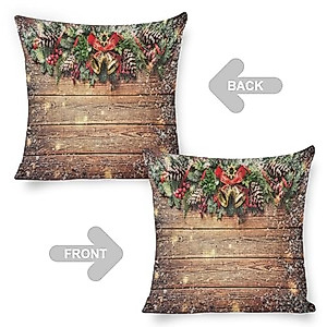 Christmas Bells Fir Tree Throw Pillow Covers 18×18 Pillowcases Set of 2 Dark Wooden Board Linen Decorative Square Pillow Case Cushion Covers Standard Size for Sofa Couch Outdoor Bed Pillow Protectors