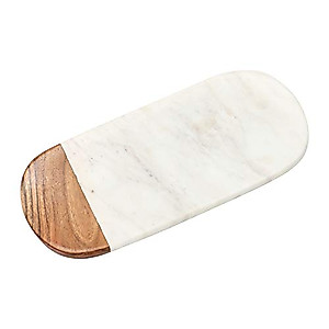 Creative Co-Op White Marble & Acacia Wood Serving Tray, White & Natural Cutting Board, 12" x 5.25"