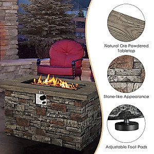 Tangkula 50,000 BTU Propane Fire Pit Table, Patiojoy 43.5 Inch Rectangle Fire Table with Faux Stone Surface, Outdoor Gas Fire Pit Table with Stainless Steel Burner, Waterproof PVC Cover, Lava Rocks