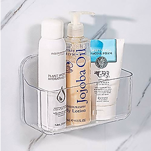 Plastic Wall Mount Organizer Rack Shelf Container Bin Storage Box Holder Basket Hanging Walls/Doors Free Punch for Kitchen, Bathroom, Cabinet, Toilet，Office, Bedroom, Craft Room - Clear (Small)