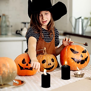 Unscented Black Pillar Candles, Small 2x3 Inch Dripless Tapered Column Halloween Solid Colored Candles for Home Party Holiday, 24 Hour Burn Time, Set of 8