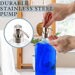 Cornucopia 32oz Glass Pump Bottles with Stainless Steel Pump (2-Pack, Clear); Economy Size Soap Dispenser for Massage Oils, Lotions, Liquid Soaps