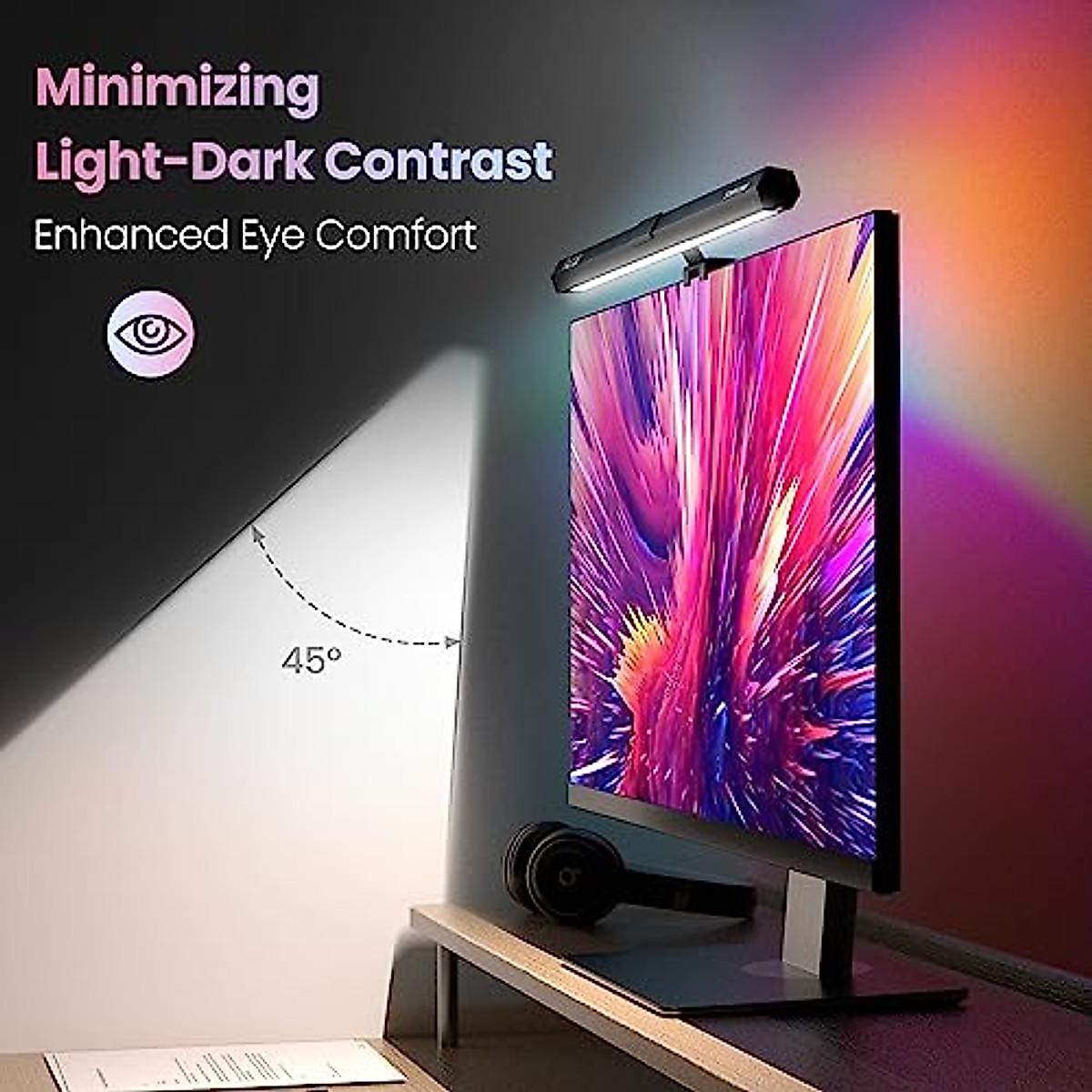 Quntis Monitor Light RGB Backlight, Eye-Care Dual Light Computer Light Bar Gaming Office Desk Lamp, 15 Modes Dimmable Backlight, 3 Color Temperature Adjustable Brightness, Ra95 Screen Light Bar