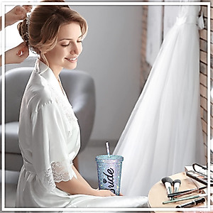 Hoolerry Bling Studded Rhinestone Tumbler Glitter Diamond Cup 16.9 oz Stainless Steel Insulated Reusable Water Bottle with Straw Lid and Brush for Women Bachelorette Shower Wedding Gift(Bride)