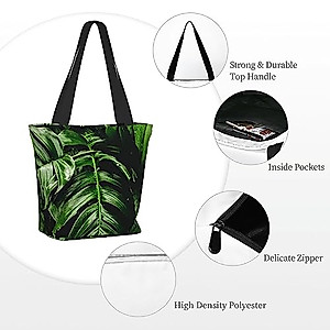 VACSAX Tote Bag for Women Reusable Shopping Bags tropical green leaves Print Shoulder Handbag Aesthetic Totes for Grocery