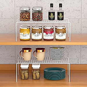 iPEGTOP Set of 4 Large (15.7 x 9.4 Inch) Kitchen Cupboard Organiser, Freezer Cabinet Storage Shelf Wire Rack, Rustproof Steel Shelves for Fridge Pantries Countertops Utensils -White