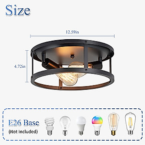 XPEHK 2 Pack Flush Mount Ceiling Light,13 Inch Industrial Farmhouse Ceiling Light Fixture,2-Light Matte Black Flush Mount Light Fixture for Kitchen Dining Room Entryway Hallway,E26 Base