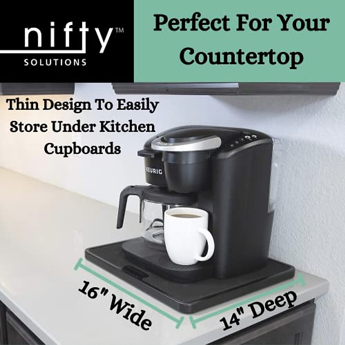 Nifty Medium & Large Appliance Rolling Tray – Black, Home Kitchen Counter Organizer, Integrated Rolling System, Non-Slip Pad Top for Coffee Maker, Stand Mixer, Blender, Toaster