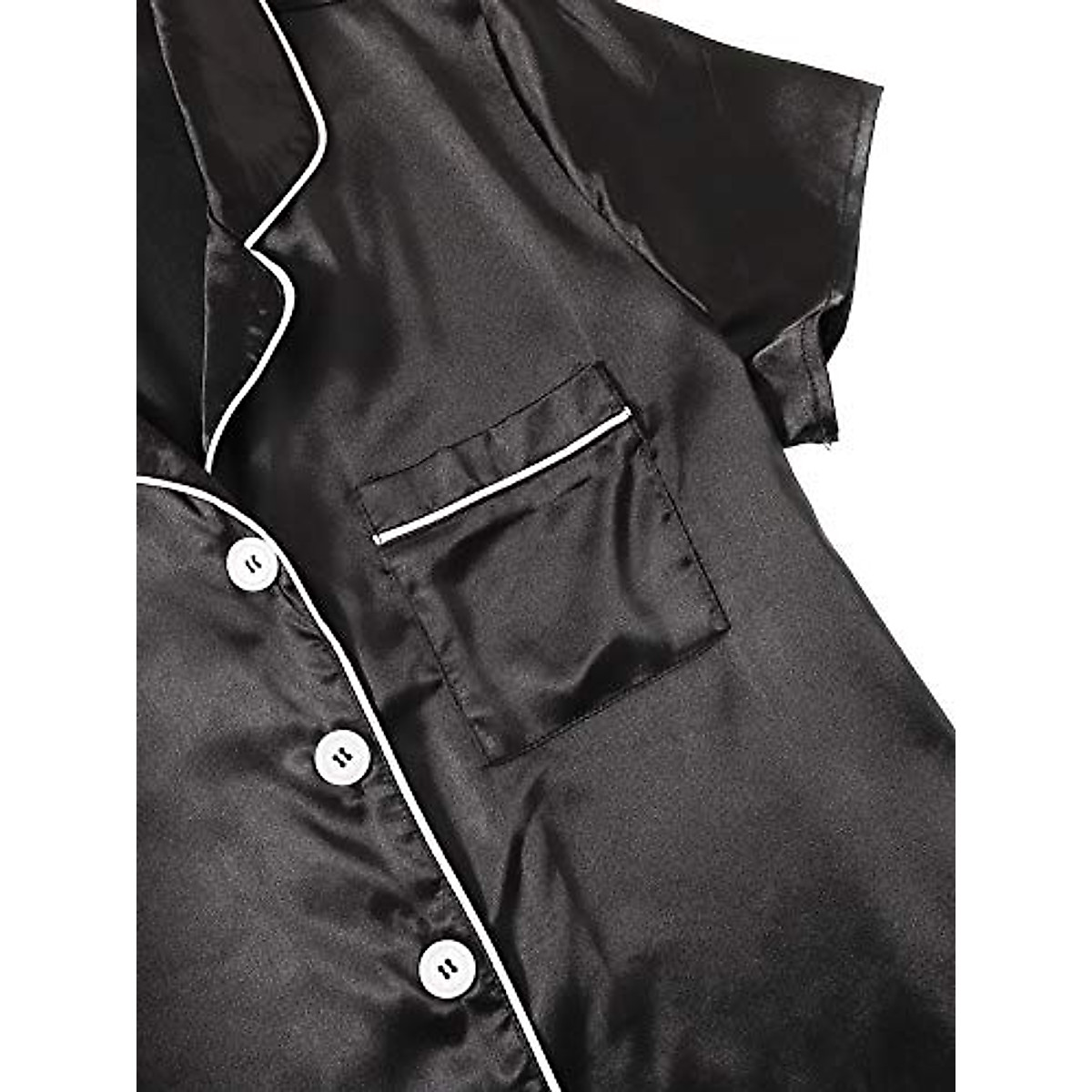 WDIRARA Women's Sleepwear Striped Satin Short Sleeve Shirt and Shorts Pajama Set Dull Black S