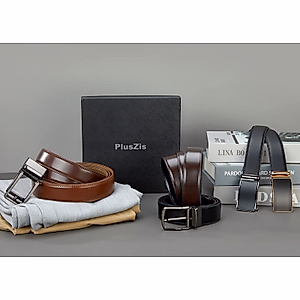 PlusZis 28"-68" Men's Leather Ratchet Dress Belt Big And Tall With Automatic Buckle