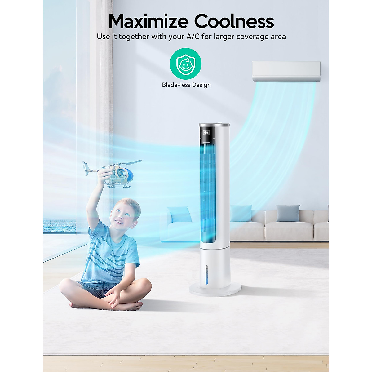 VAGKRI Evaporative Air Cooler, 80° Oscillation Swamp Cooler with Ice Packs, Air Cooler with Remote Control, 24H Timer, 3 Wind Speeds & 4 Modes for Indoor Use