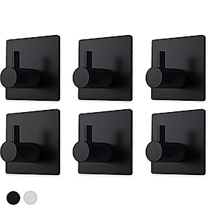 JIQGOZBAN Upgraded Adhesive Hooks Heavy Duty 6 Packs, Thickened Wall Hooks Stainless Steel SUS304 Towel Hooks, Heavy Duty Hooks Bathrooms Wall Mount for Hanging Coat, Hat, Towel, Robe (Black)