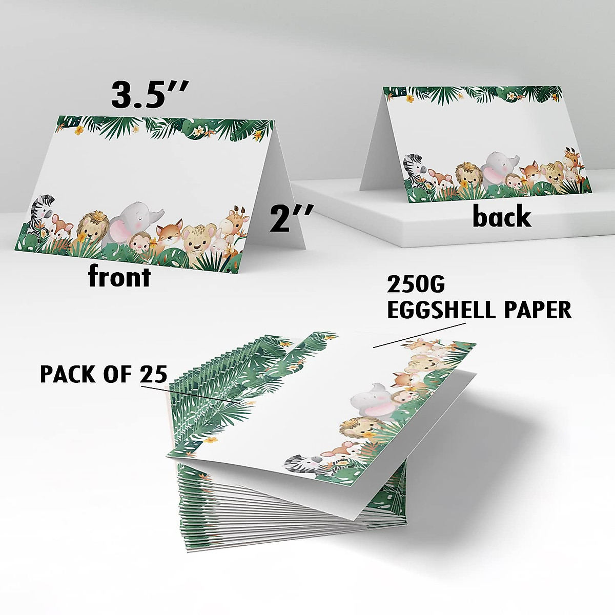 25 Place Cards - Perfect for Jungle Wildlife Theme Birthday Party, Classroom Party, Children Party, Banquets, Events/WZ012