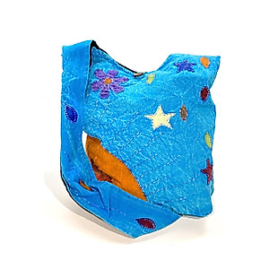 Elements of Nature Bohemian Hand-Stitched Hippie Hippy Shoulder Crossbody Monk Handbag in Blue Large