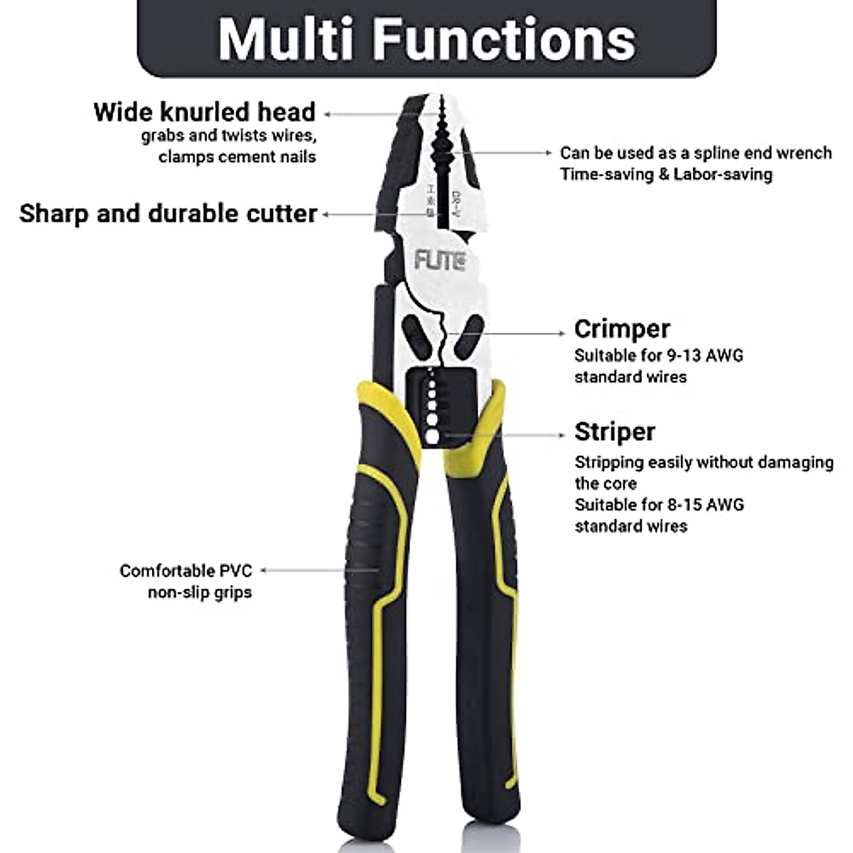 4-in-1 Pro Lineman Plier Tools -9” Combination Pliers with Wire Stripper+Crimper+Cutter+ Winding Function,Industrial Grade Linesman Plirs-Chrome Vanadium Steel Forged