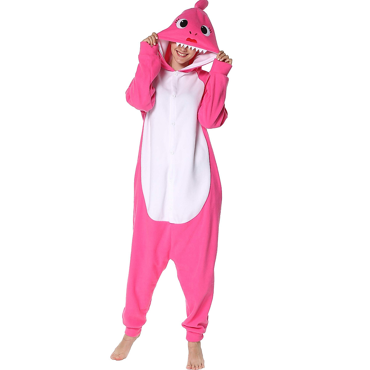 Markest Onesie Unisex Adult Pajamas Animal Rose Red Shark Cosplay Costume Sleepwear,M