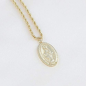 18K Gold Virgin Mary Necklace - Medallion Necklace - Miraculous Medal Coin Necklace for Women Religious Necklace (Gold)