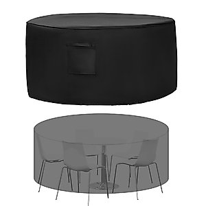 JOVISUNSHADE Patio Furniture Covers,Round Patio Table Cover,Outdoor Furniture Covers Waterproof, UV Resistant, (Black, 110"Diax28"H)