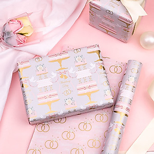 WRAPAHOLIC Reversible Wedding Wrapping Paper Roll - Mini Roll - 17 Inch X 33 Feet - Wedding Day Cake Floral and Ring Design, Perfect for Wedding, Bridal Shower