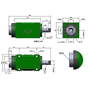 BT30 Collet Chuck Power Head Spindle Power Unit 60mm Cutting/Boring/Milling machine Tool Spindle 1.5kw 2HP Waterproof For Drilling Application (6000 rpm drilling waterproof)
