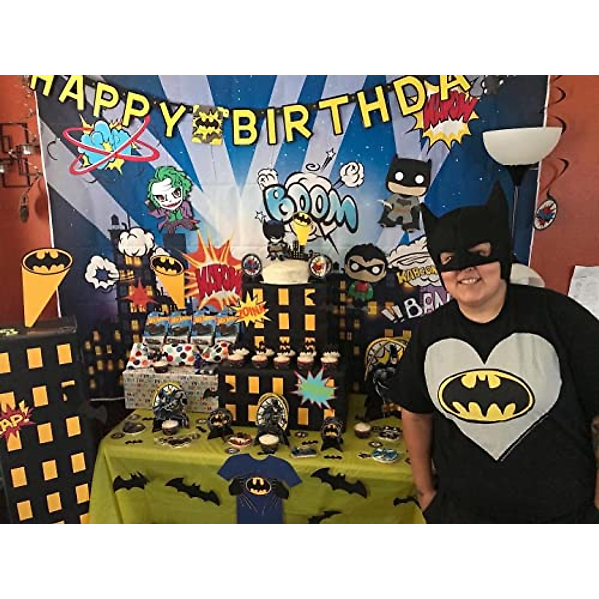 Superhero Cityscape Theme Backdrop Night Scene Comics Style Building Photography Background Baby Shower Boy Girl Kids Birthday Party Decoration Studio Shoot Prop 7x5FT