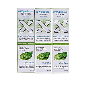 Xyloburst Natural Fluoride-Free Xylitol Premium Toothpaste with Xylitol and CoQ10 Cool Mint - SLS-Free, Paraben Free, Cruelty Free, 4 Ounce Tube Made in The USA (3 Tubes)