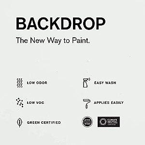 BACKDROP | Premium Interior Paint | Standard Semi Matte, Low Sheen Finish | Self-Priming, Low VOC, Green Wise Certified | RITUAL UNIONS – Neutral, light gray | 0.5 Gallon