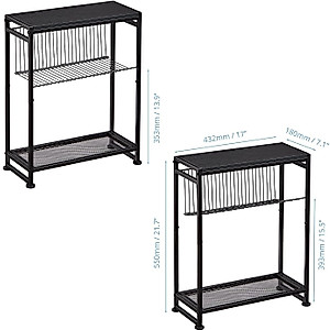 Slim End Table with Magazine Holder - 2 in 1 Design for Small Spaces - Black