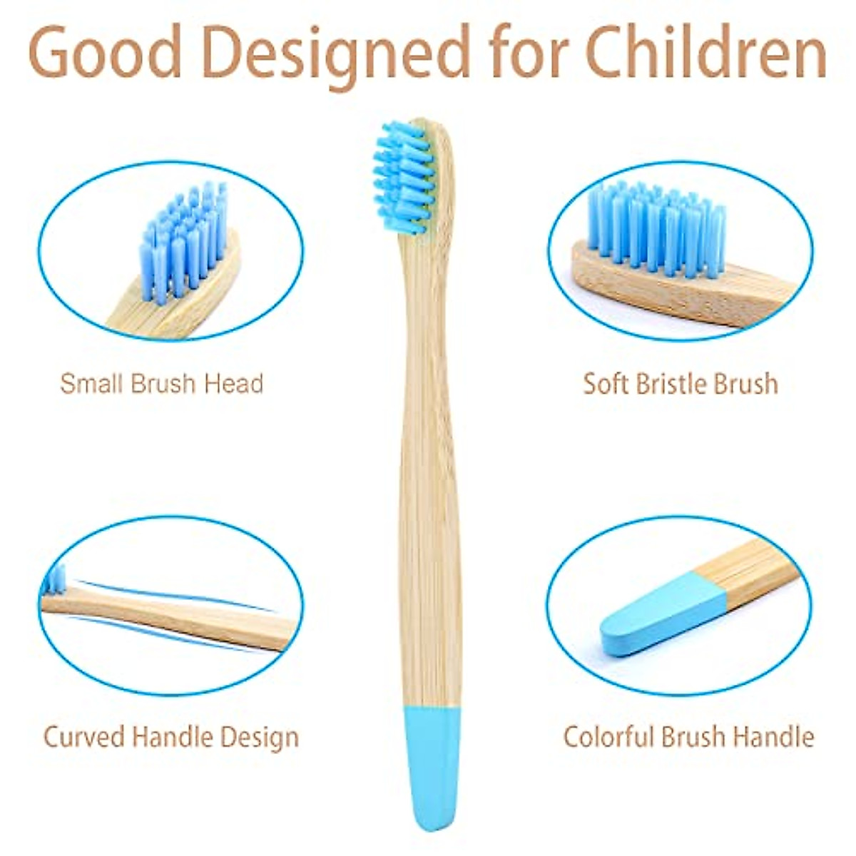 OUTIN Kids Bamboo Toothbrushes 10 Pack Soft Bristles, Children's Toothbrush Eco Friendly Biodegradable Wooden Handle Tooth Brush