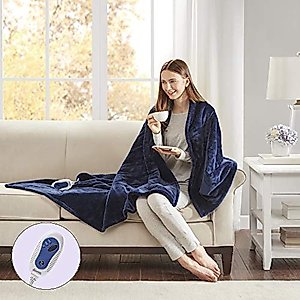 Beautyrest Heated Microlight to Berber Electric Blanket Throw-Secure Comfort Technology-Oversized Cozy Soft Microlight-3-Setting Controller-5 Years Warranty, 60x70, Indigo