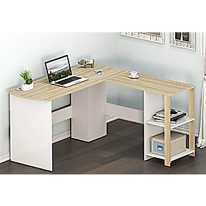 SHW L-Shaped Home Office Corner Desk Wood Top, Oak