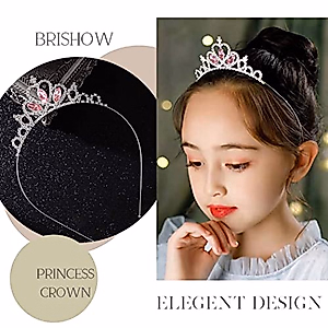 Brishow Rhinestone Girls Tiara and Crown Silver Crystal Princess Crowns Birthday Party Headband Tiaras (Pink)