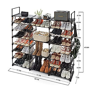 EXQ Home Black Metal Shoe Rack for Closet,8 Tiers Free Standing Shoe Racks for Entryway with Side Hooks,50 Pairs Shoe Rack and Boots Shelf, Tall Shoe Organizer for College Dorm, Door and Garage
