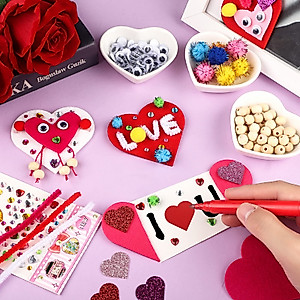 400 Pieces DIY Valentines Heart Craft Set DIY Felt Heart/Owl Craft Supplies Assorted Heart Shapes Felt with Pom Poms Cleaners Googly Eyes for Valentines Party Favor Decoration (Heart)
