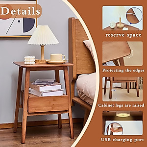 JIKUGO End Tables Bedroom,Bamboo Modern Nightstand with Drawers,Side Table End Table Bedside Table,Bedside Table with Open Storage for Bedroom