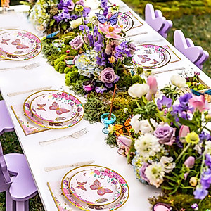 Decodinli Butterfly Party Supplies, Butterfly Birthday Party Decorations, Butterflies Plates and Napkins, Butterfly Fairy Themed Birthday Party, Baby shower Plates, Cups and Tableware Set Serves 20