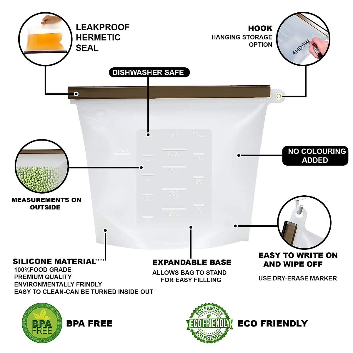 Reusable Food Storage Silicone Bags Set of 4, Airtight, Leakproof Food Preservation Bags for Fruit, Vegetables, Meats, Great as Sandwich Bags - Heat & Cold Resistant, 17 ozx4 (total 68 oz)