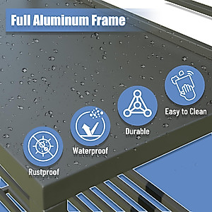 Domi Outdoor Kitchen Island with Storage, Aluminum Kitchen Storage Island with Wall Hanging, Freestanding Grill Storage Cabinet with Protective Cover for BBQ, Deck, Patio, Backyard