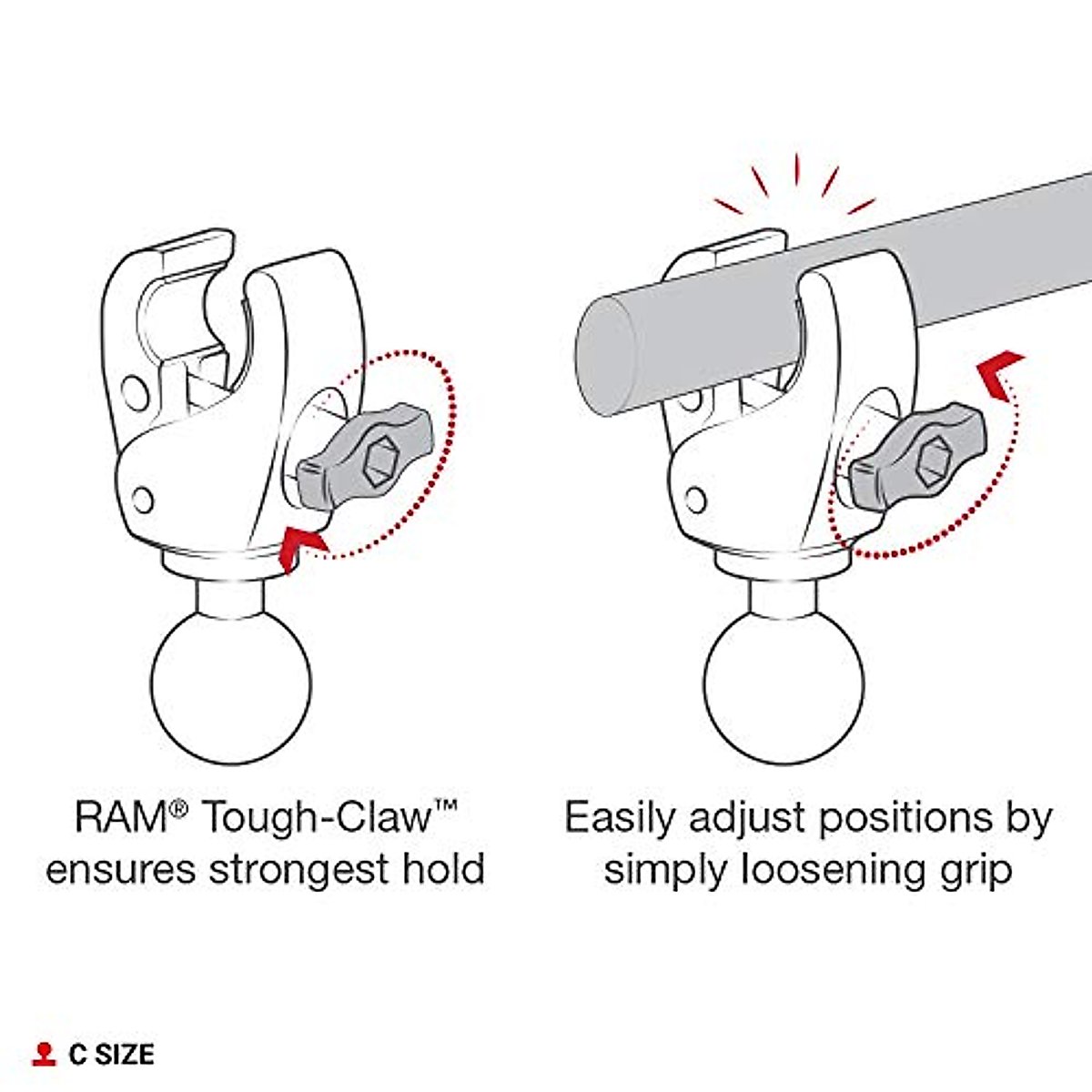 RAM Mounts RAP-404U Tough-Claw Medium Clamp Ball Base with C Size 1.5" Ball for Rails 1" to 1.6"