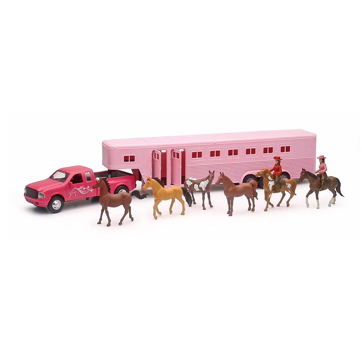 1:32 Scale Pink Pick Up Fifth Wheel Horse Trailer Set
